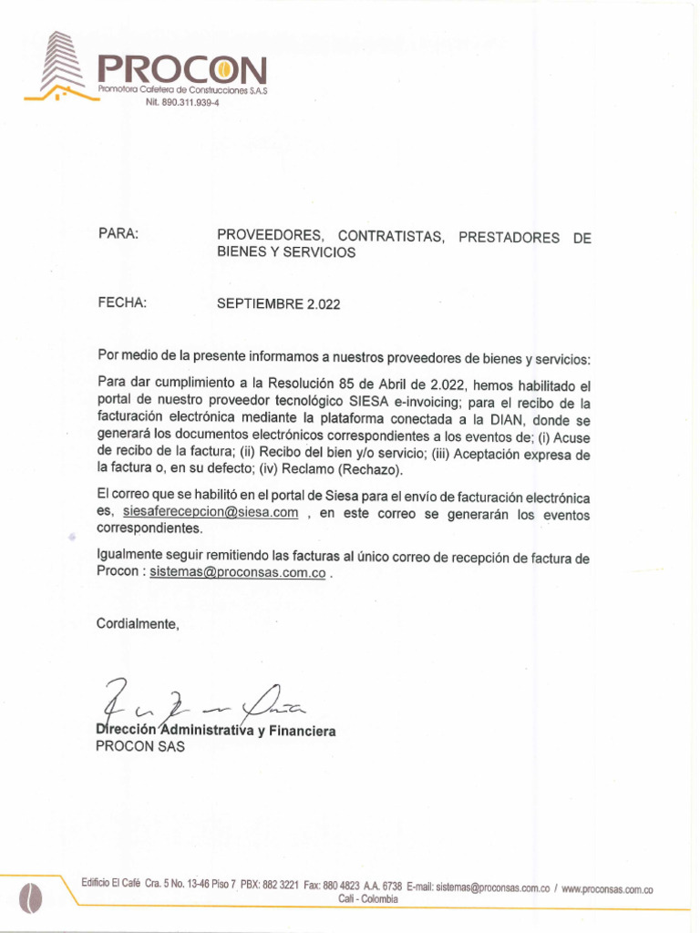 Circular Proveedores Recepcion de Facturas | PDF