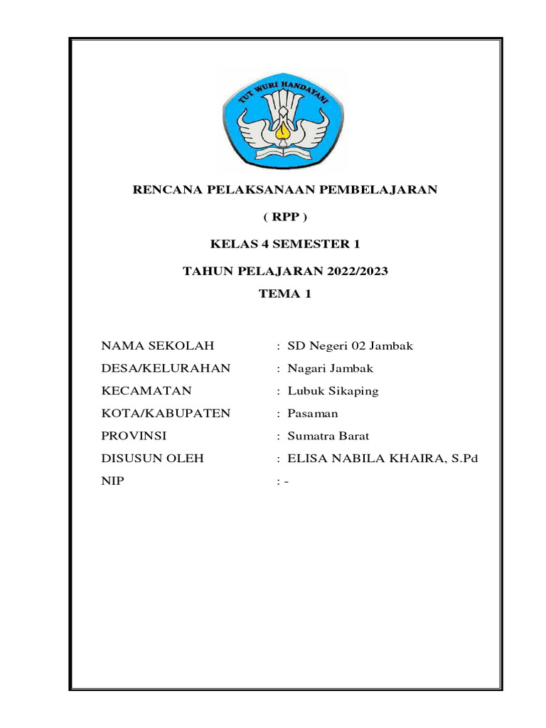 Rencana Pelaksanaan Pembelajaran (RPP) Kelas 4 Semester 1 TAHUN ...