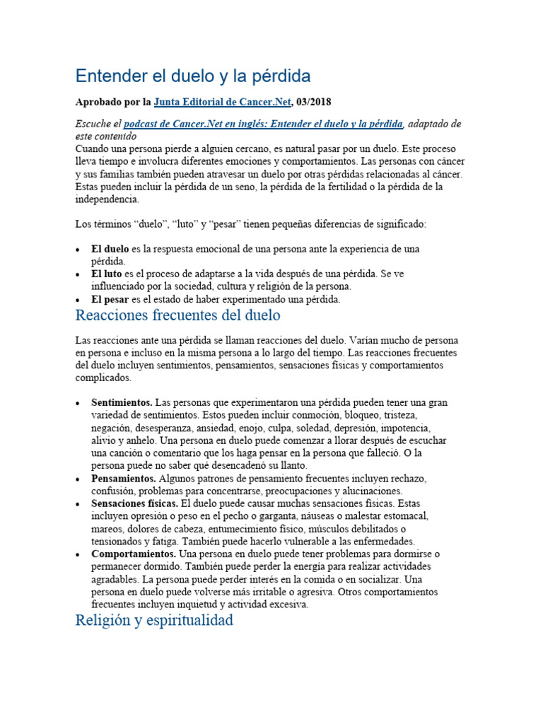 Entendiendo el Duelo y la Pérdida | PDF | Dolor | Las emociones