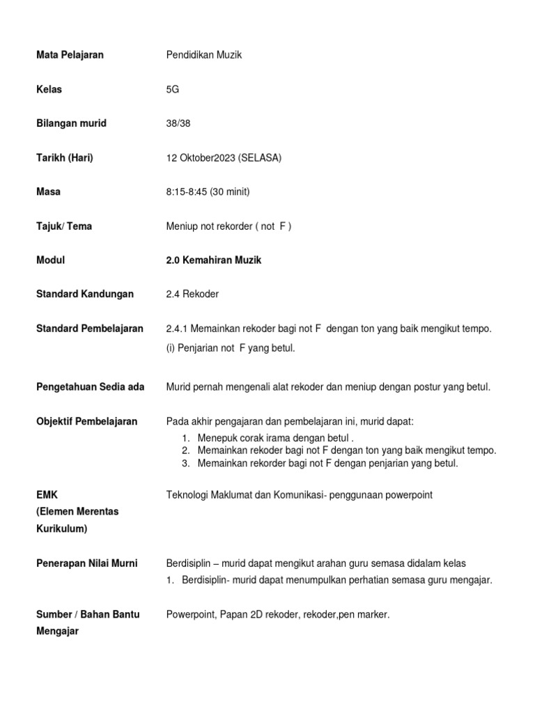 Meniup Not F pada Rekoder Kelas 5G | PDF