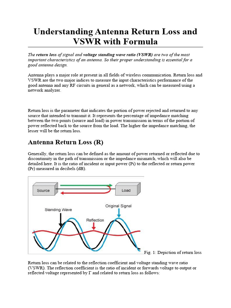 Return Loss and VSWR With Formula-01 | PDF | Antenna (Radio ...