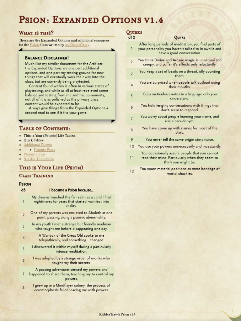 Psion - Expanded Options - GM Binder | PDF | Fantasy Role Playing Games ...