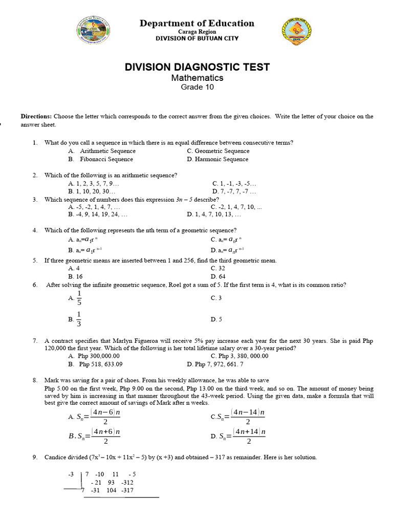 Final - DAT - Math 10 (Edited) | PDF | Circle | Division (Mathematics)