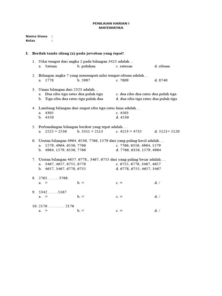 PH Matematika Kelas 4 Kumer | PDF