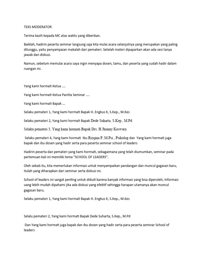 Teks Moderator School of Leaders | PDF | Karier & Perkembangan