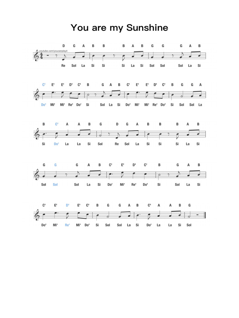 You Are My Sunshine Recorder Music Sheet | PDF