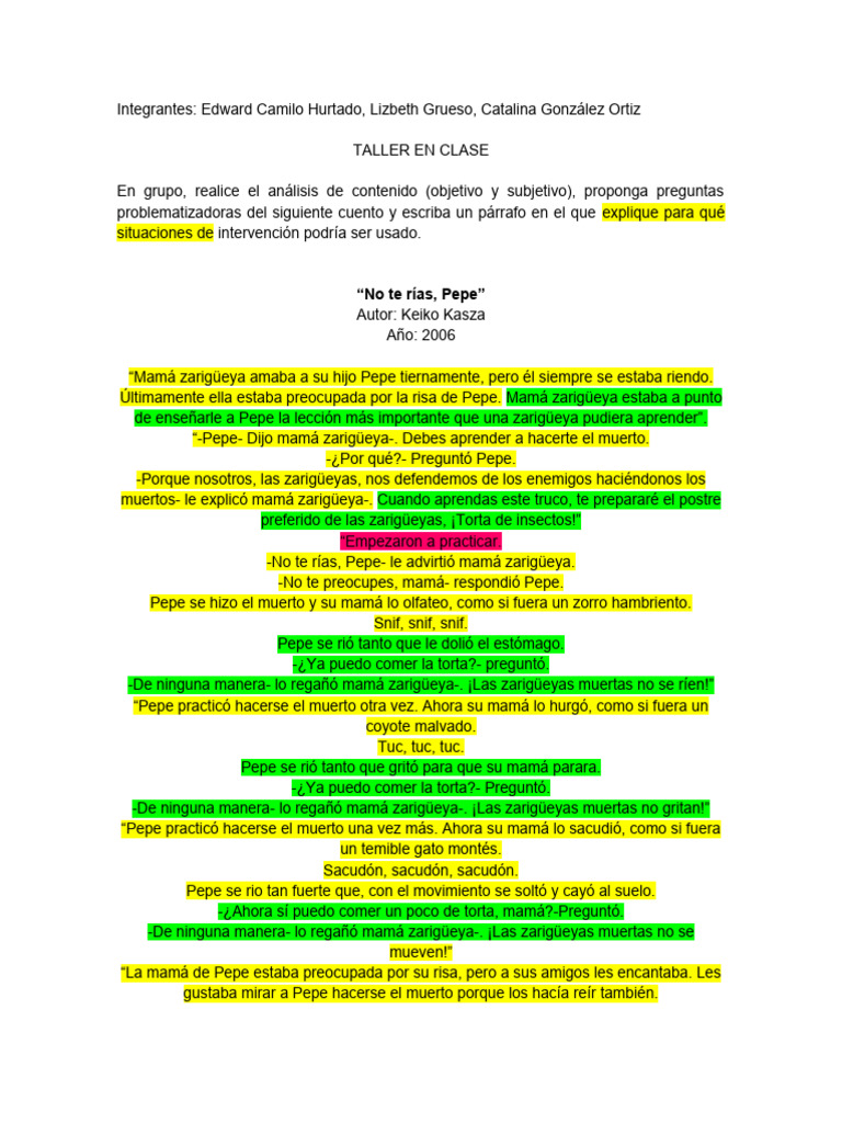 Taller Analisis de Cuentos | Descargar gratis PDF | La risa