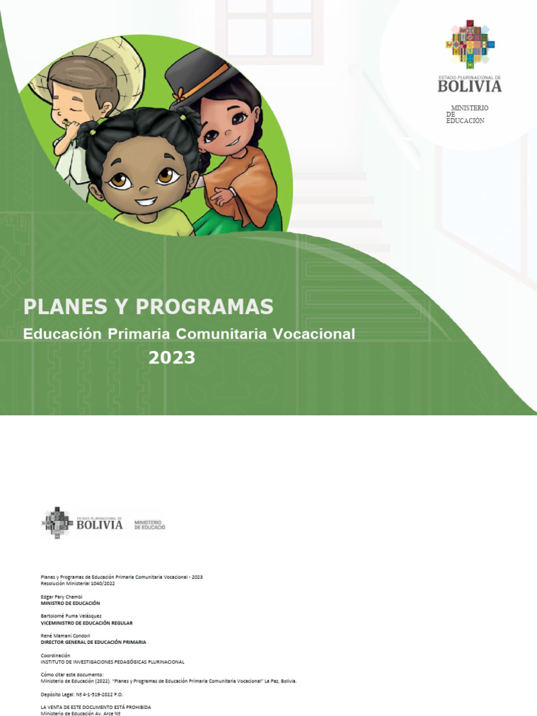 Bolivia 2.0 - Planes y Programas - Nivel Primaria (2023) | PDF