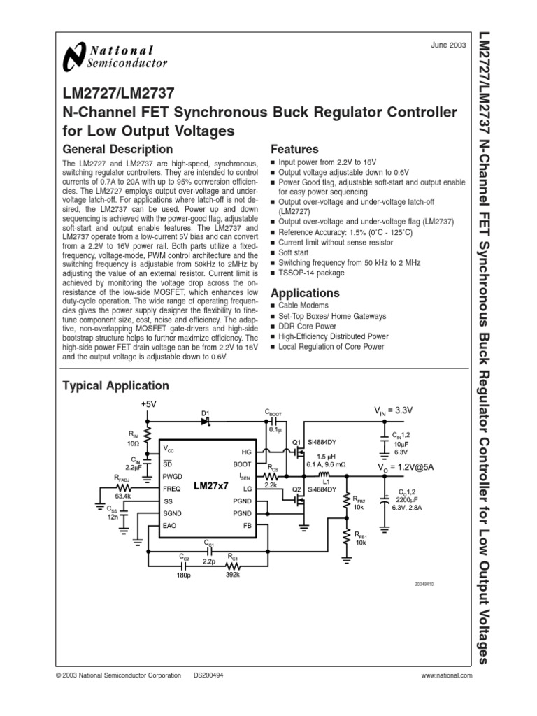 LM2727/LM2737 N-Channel FET Synchronous Buck Regulator Controller For ...