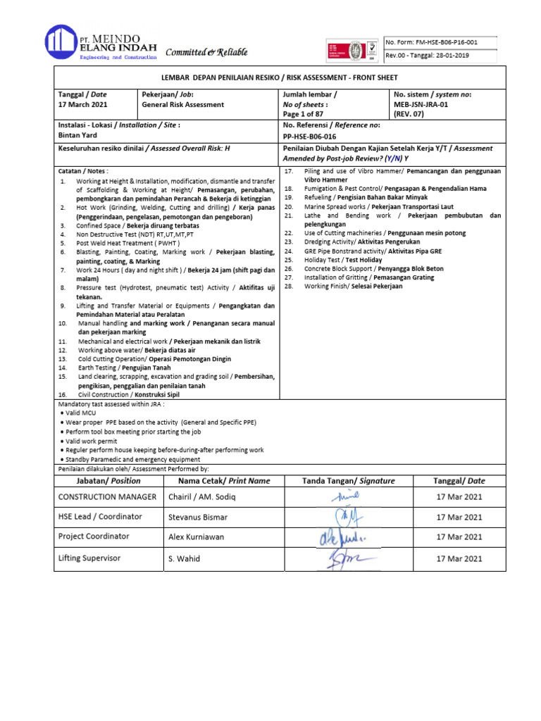 MEB-JSN-JRA-01 Rev. 07 (17 Mar 21) | PDF | Safety | Mechanical Engineering