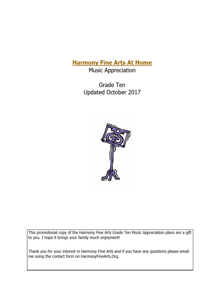 Harmony Fine Arts Tenth Grade Music Appreciation Updated January 2018 ...
