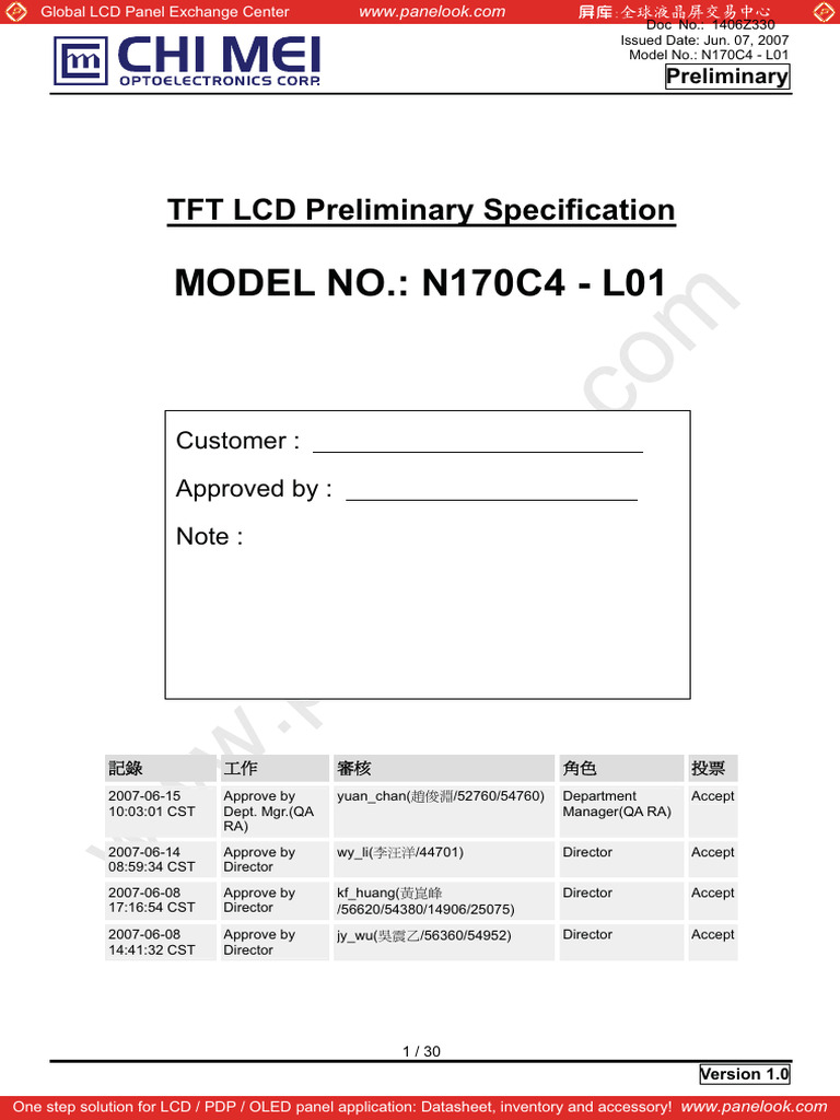 Panel CMO N170C4-L01 1 (DS) | PDF