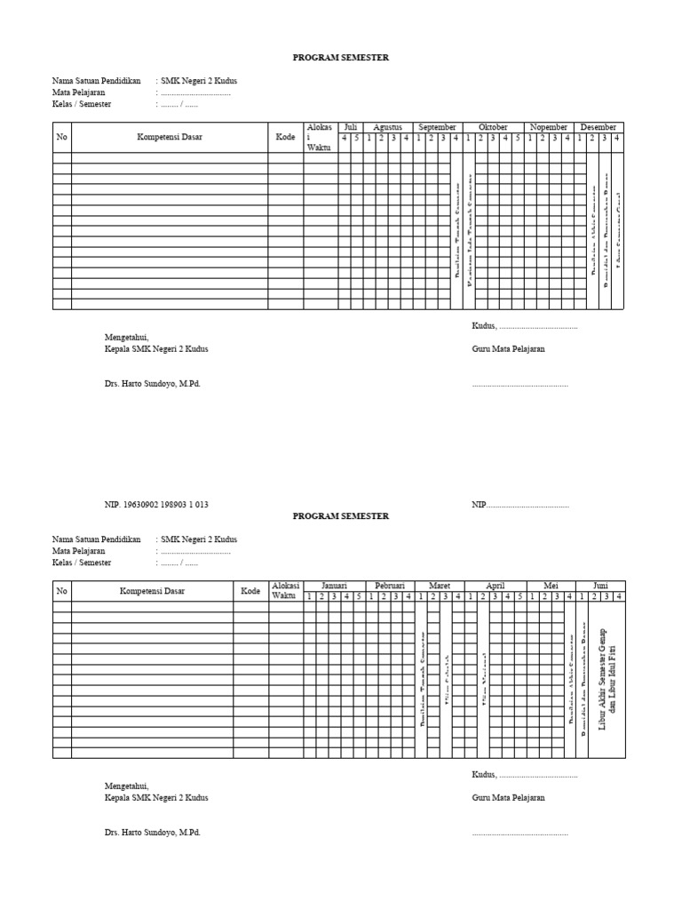 Format PROGRAM SEMESTER | PDF