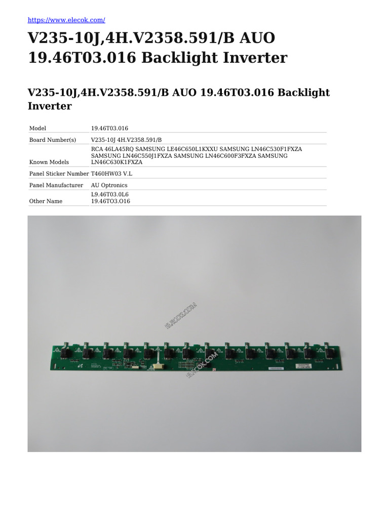 V2358 Backlight Inverter Overview | PDF | Computers