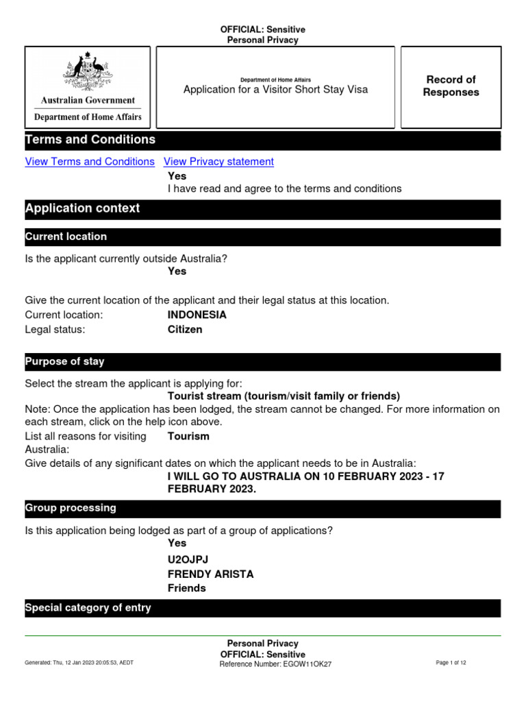 Form Visa Aussie | Download Free PDF | Travel Visa | Identity Document