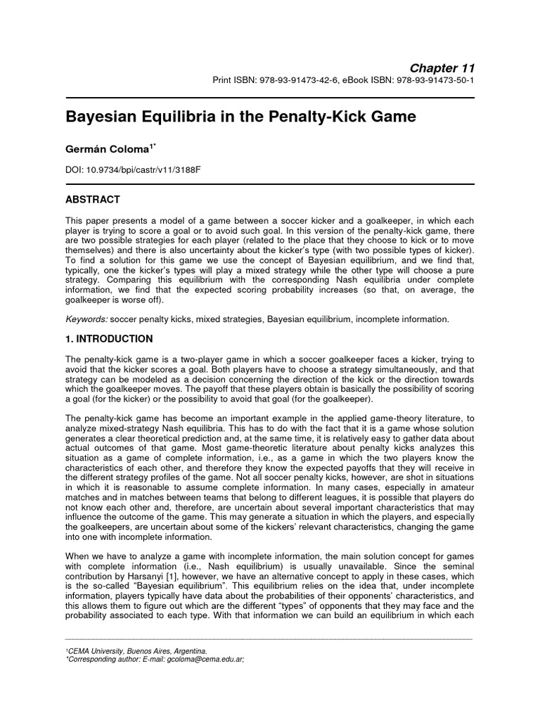 Bayesian Equilibria in The Penalty-Kick Game | PDF | Mathematical And ...