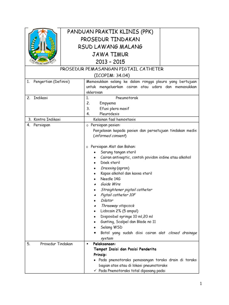 Panduan Pemasangan Pigtail Catheter | PDF