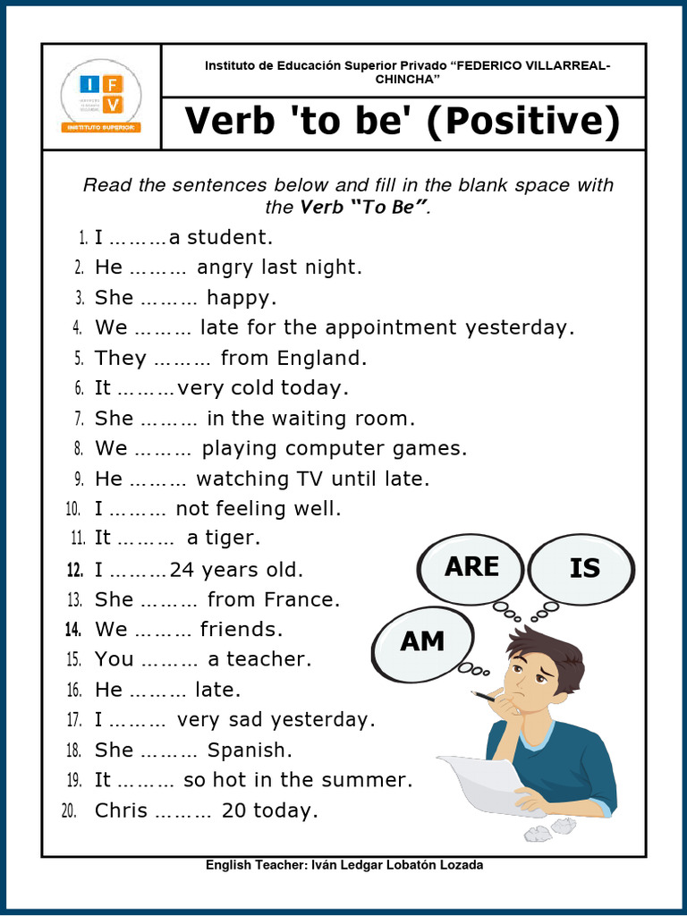 Verb 'To Be' Exercises: Affirmative, Negative, Interrogative | PDF ...