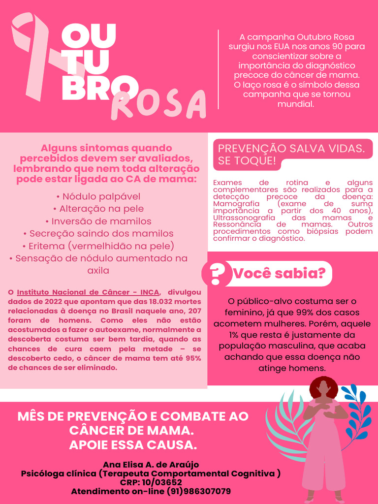 Cartaz Outubro Rosa Informação Rosa e Branco | PDF | Câncer de mama ...
