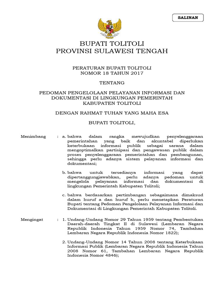 Perbup Nomor 18 Tahun 2017 | PDF