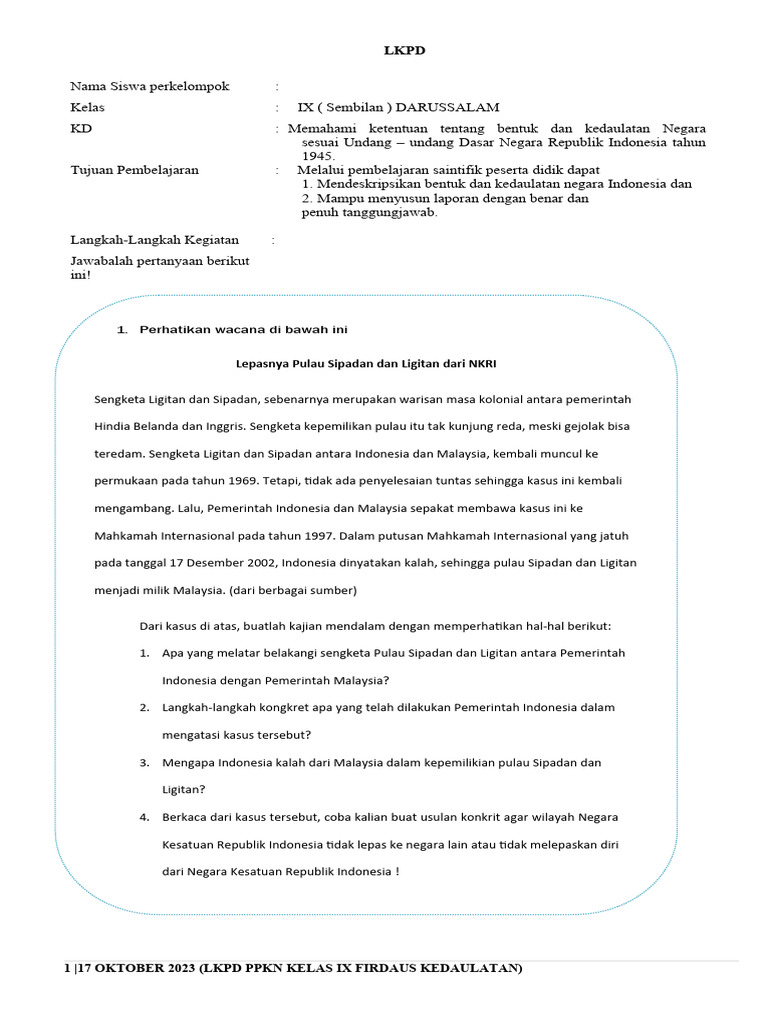 LKPD PKN KEdaulatan | PDF