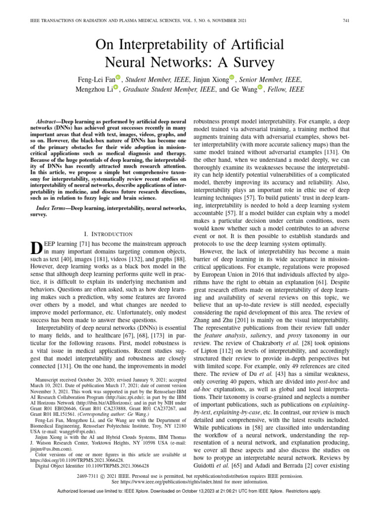 On Interpretability of Artificial Neural Networks A Survey | PDF | Deep Learning | Artificial ...
