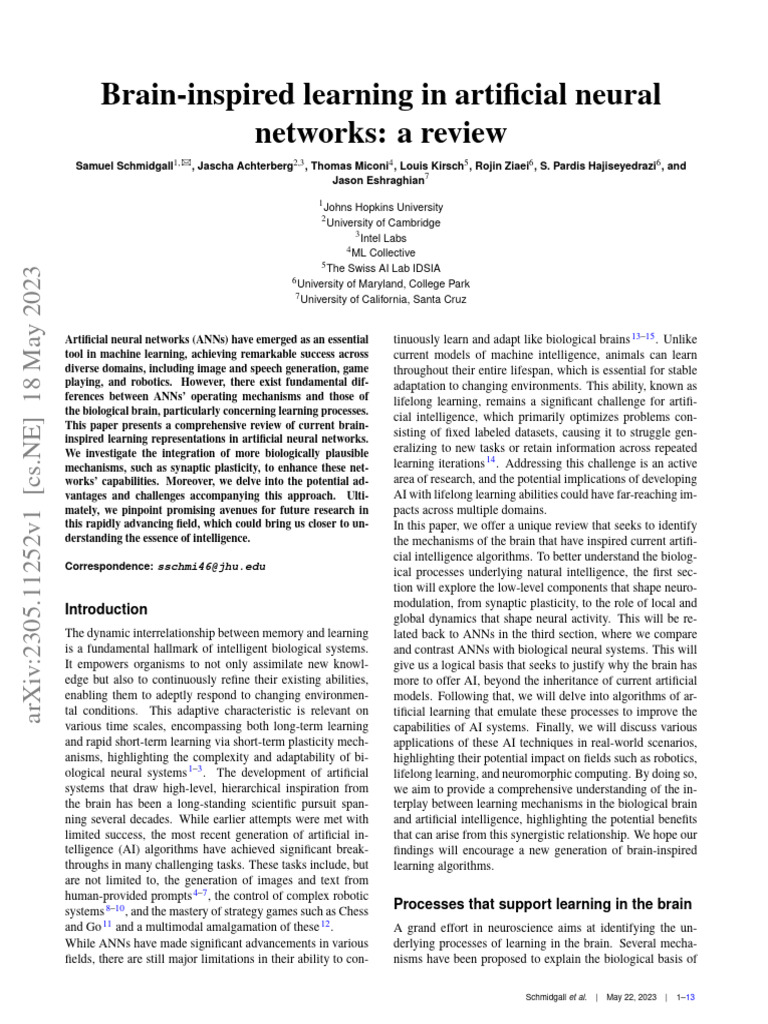 Brain-Inspired Learning in Artificial Neural Networks: A Review | PDF | Synaptic Plasticity ...