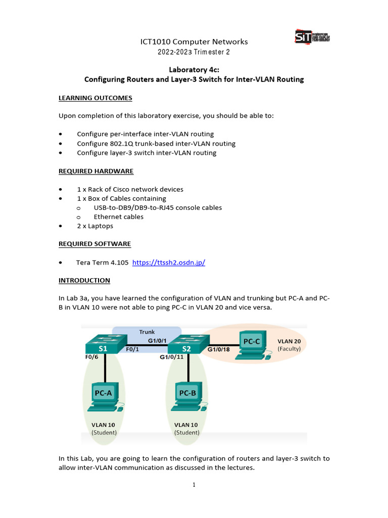 Lab4c - Configuring Inter-VLAN Routing | PDF | Router (Computing) | Network Switch