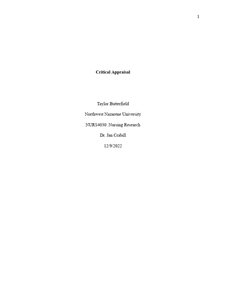 Critical Appraisal | PDF | Statistics | Randomized Controlled Trial