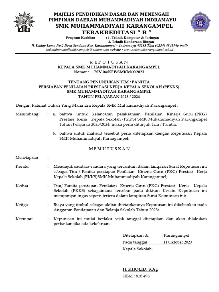 Penunjukan Tim PKG SMK Muhammadiyah | PDF