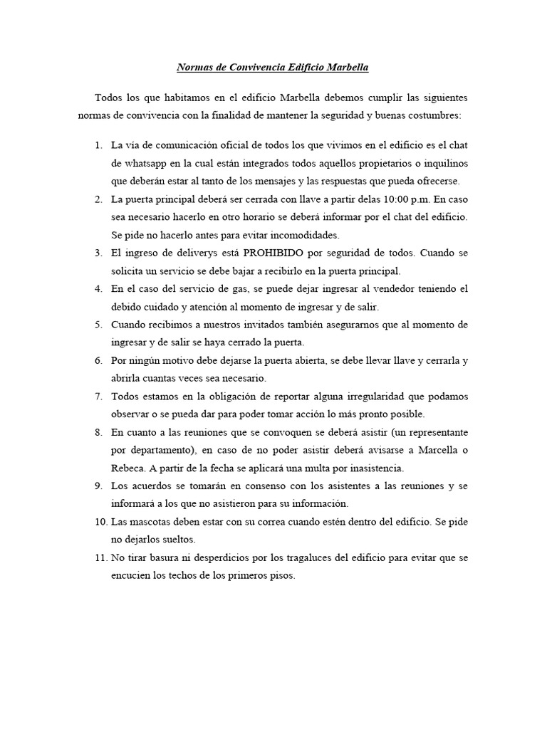 Normas de Convivencia Edificio | PDF
