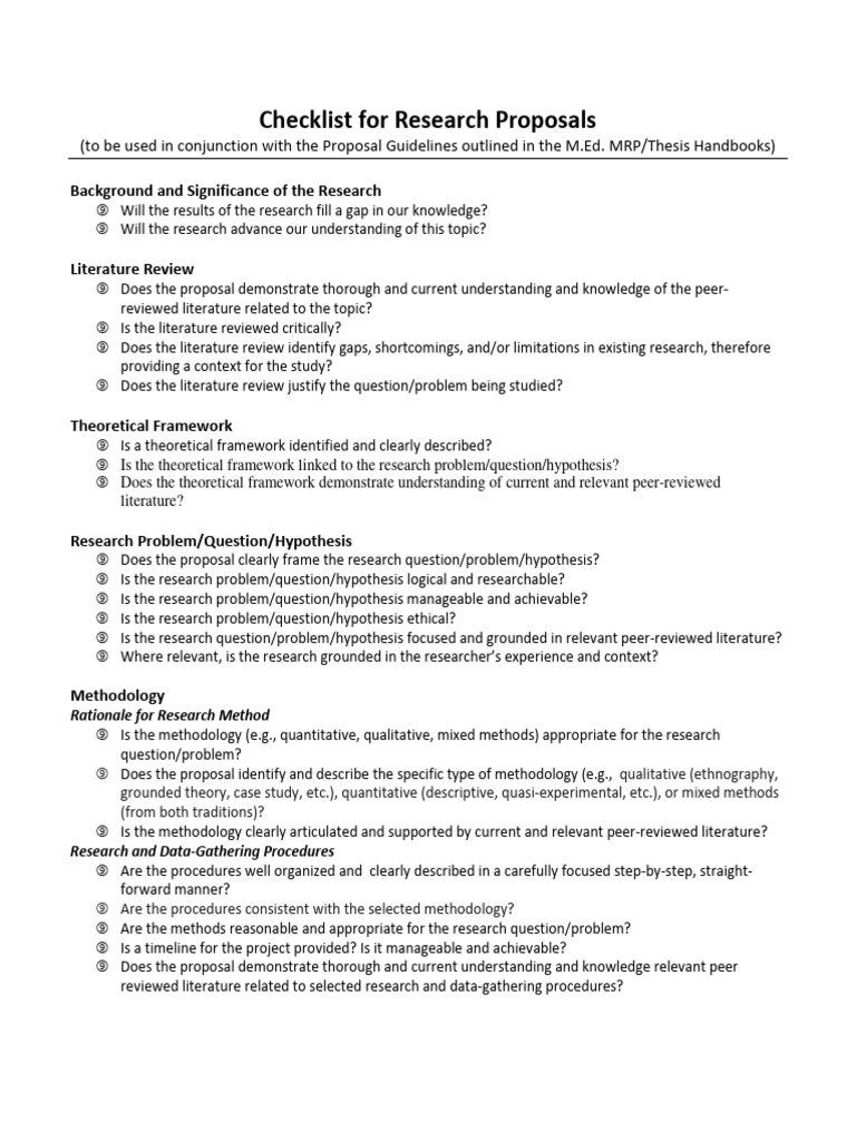 Checklist For Your Research Proposal | PDF | Methodology | Intelligence