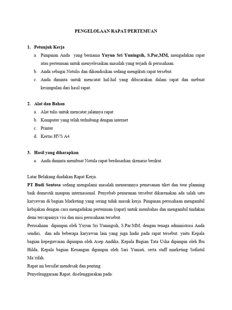 Contoh Notula Rapat Kerja PT Budi Sentosa | PDF