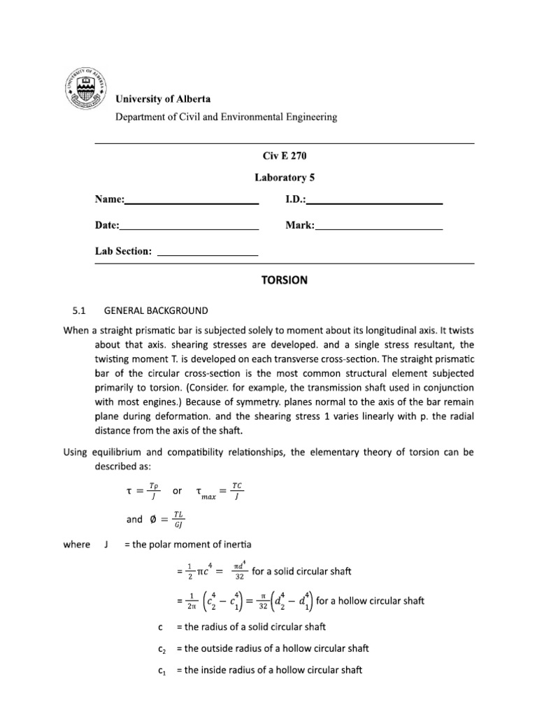 Civ E 270 - S2023 - Lab No. 05 | PDF