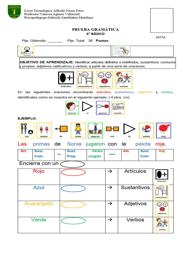 PRUEBA 4° BÁSICO GRAMÁTICA (1) | PDF | Tipología Lingüística | Idiomas