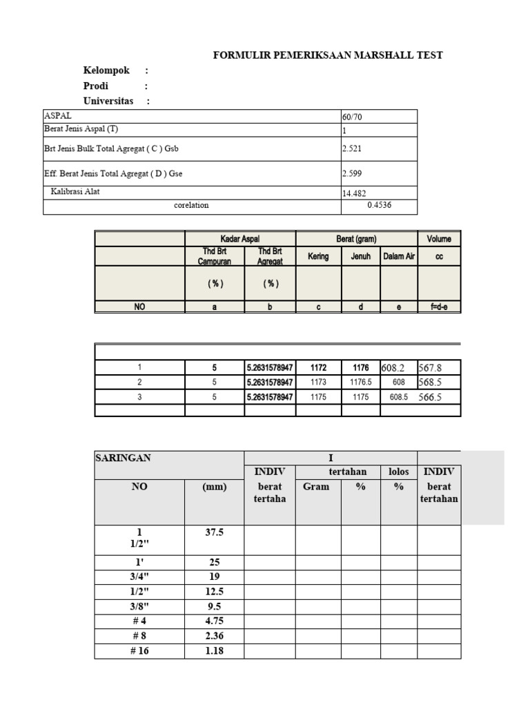 Lembar Data Marshall Test-1 | PDF