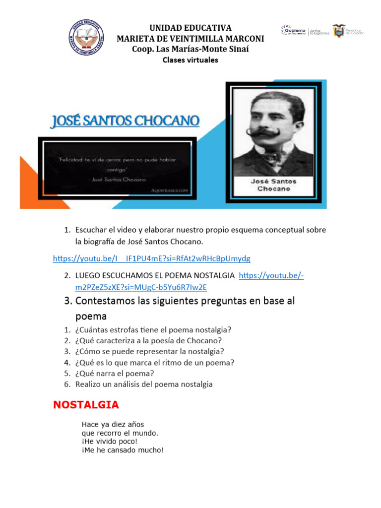 Biografia de Jose Chocano Bachillerato 2 | PDF