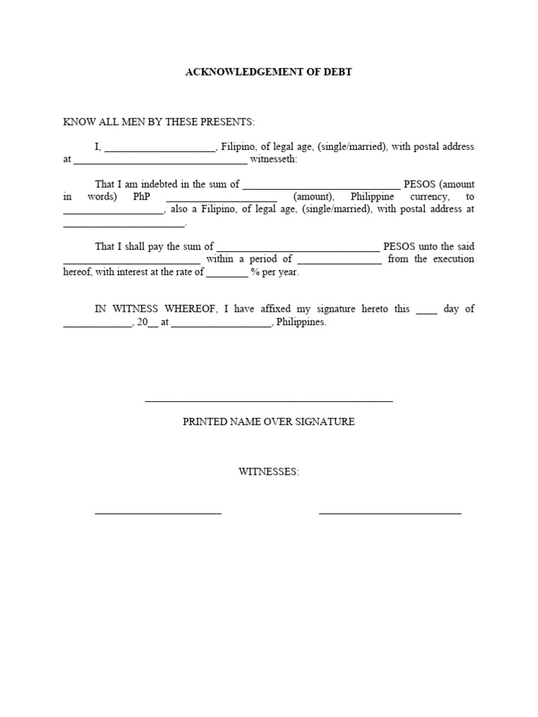 Debt Acknowledgement Form | PDF