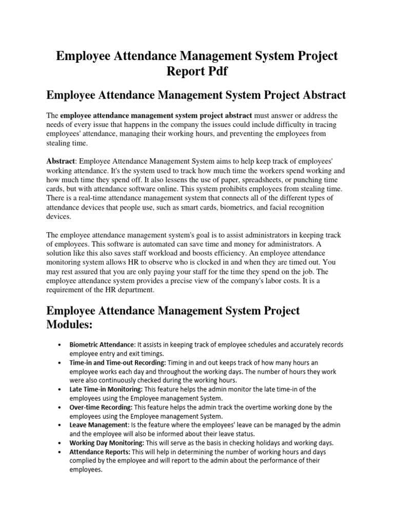 Employee Attendance Management System Project Report PDF | PDF | Use Case | Computer Science