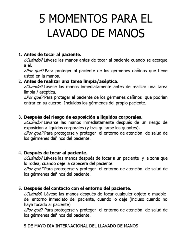 5 MOMENTOS PARA EL LAVADO DE MANOS | PDF