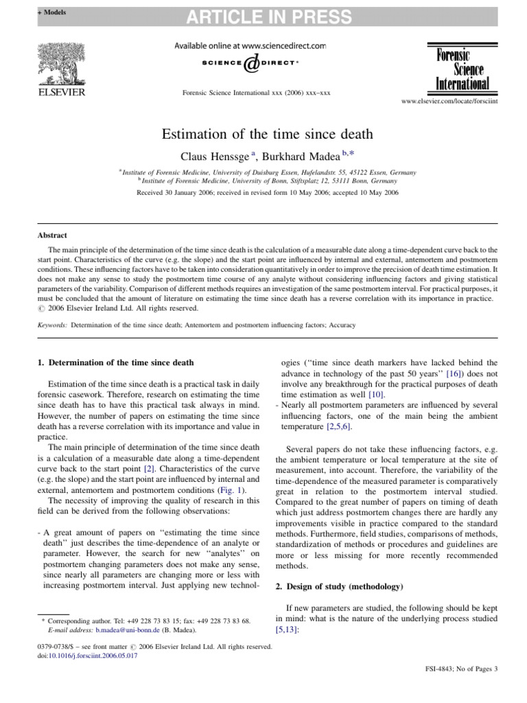 Estimation of Time Since Death | PDF | Statistics | Accuracy And Precision