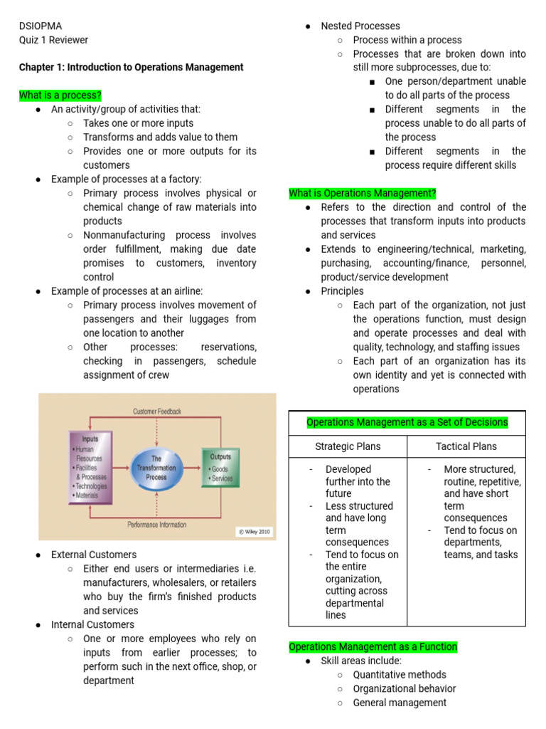 (DSIOPMA) Quiz 1 Reviewer | PDF | Forecasting | Operations Management
