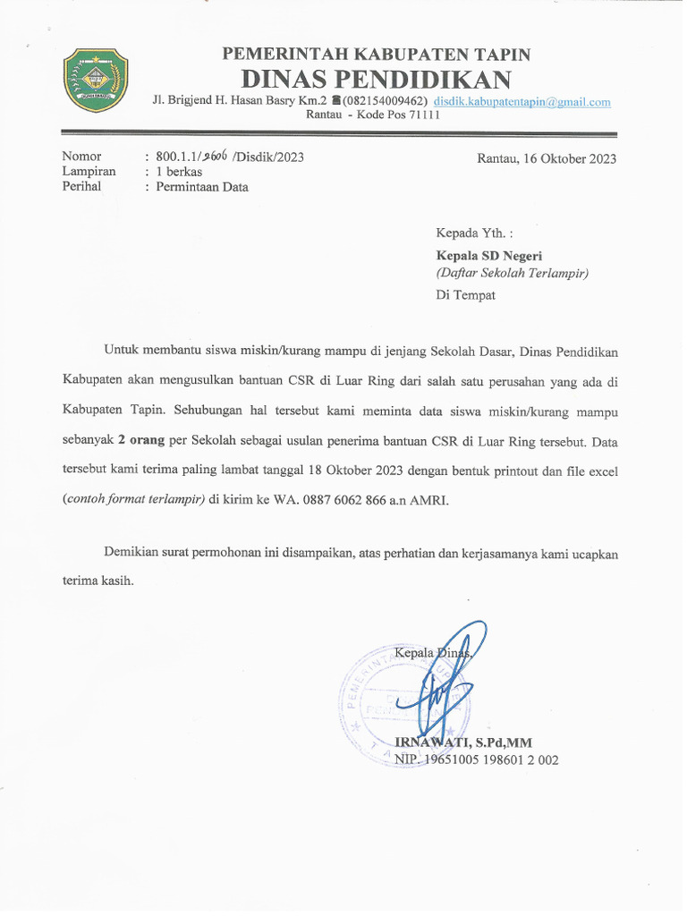 Surat Usulan CSR 2023 (SD) | PDF