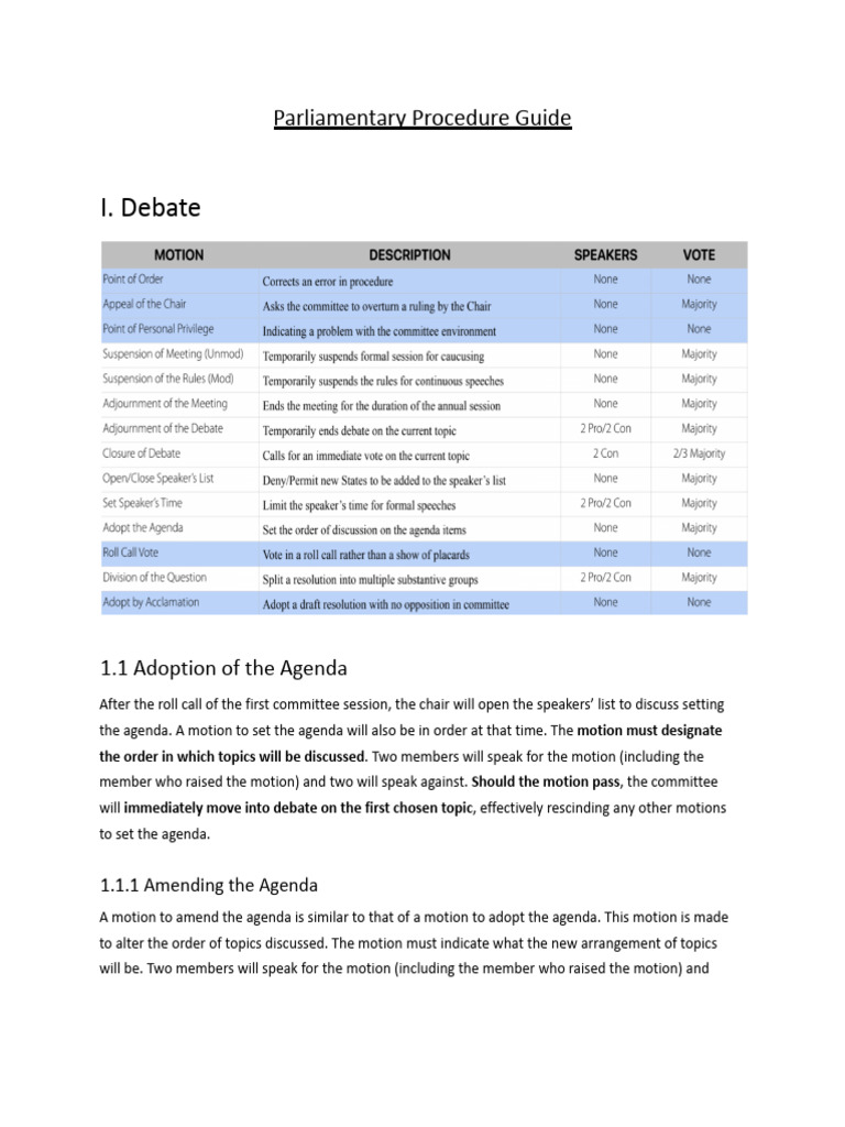 Parliamentary Procedure Guide | PDF | Committee | Agenda (Meeting)