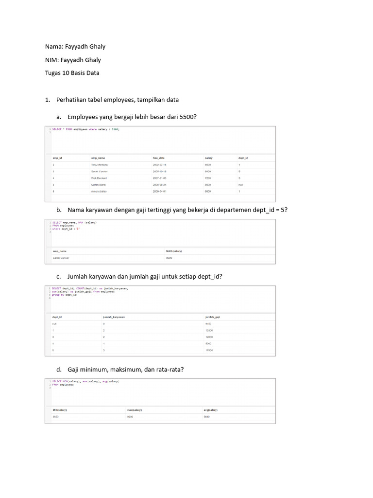 Tugas 10 - SQL (2) | PDF