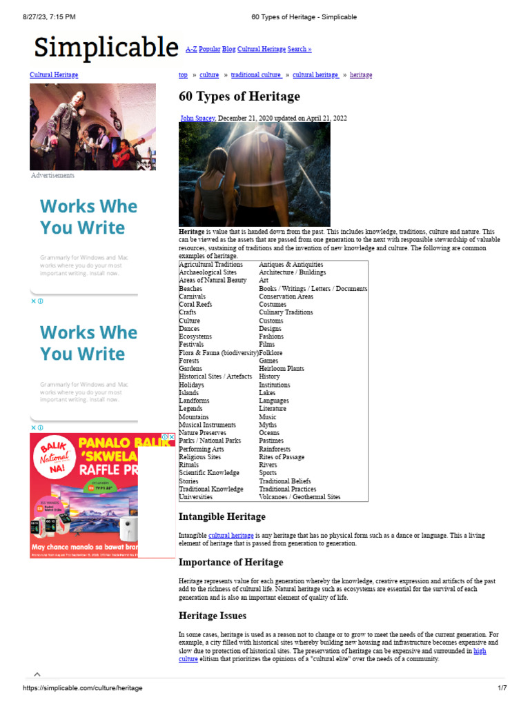 60 Types of Cultural Heritage | PDF | Cultural Heritage | Traditions