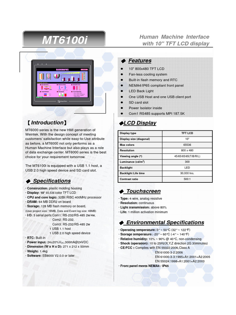MT6100i DataSheet ENG 110520 | PDF | Liquid Crystal Display | Usb