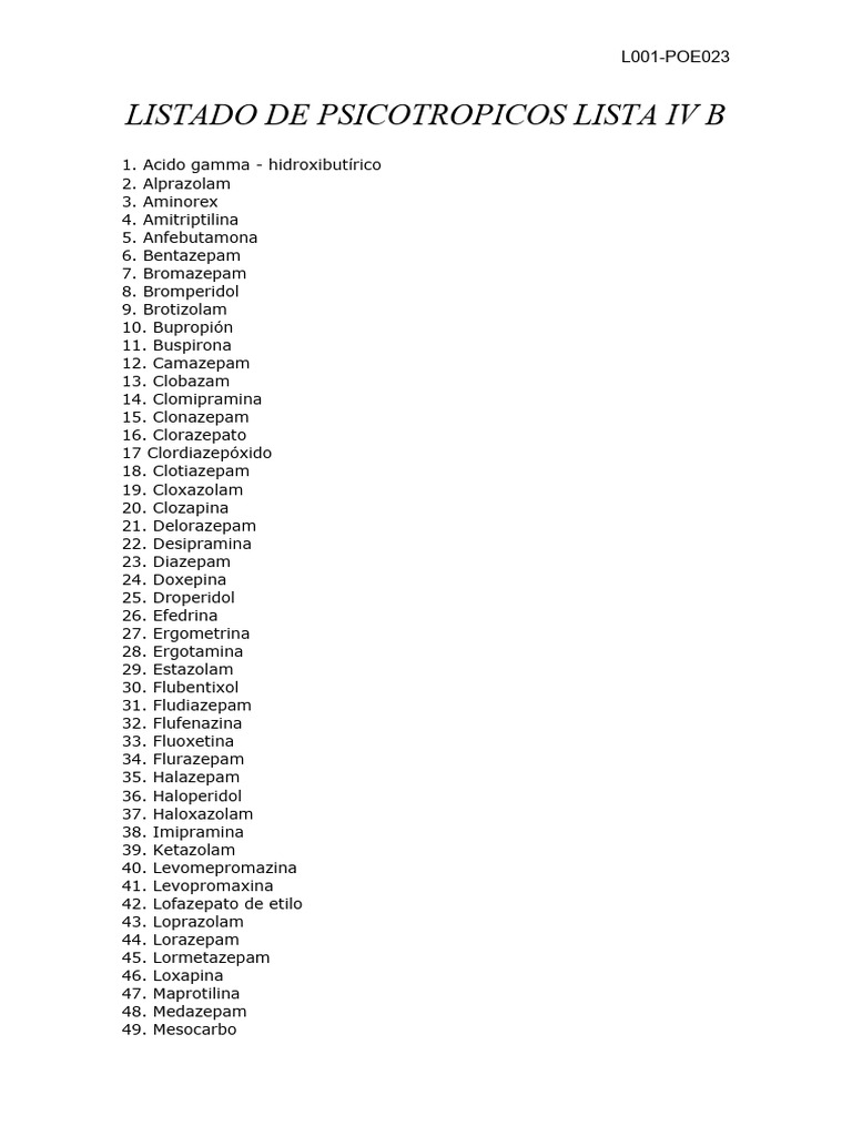 L001-Poe023 Listado de Psicotropicos de La Lista Iv B | PDF
