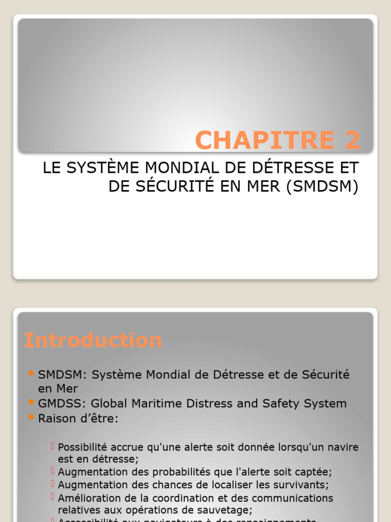 CHAPITRE 2-Le Systeme Mondiale de Detresse Et de Securite en Mer | PDF | Radio | Secteurs du service