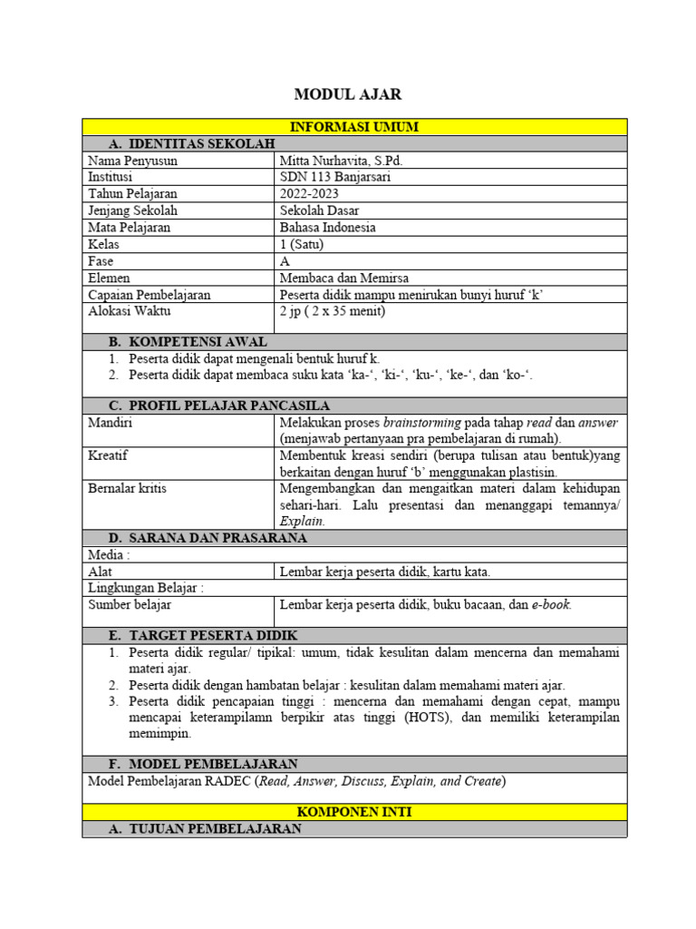 Modul Ajar Radec Mitta | PDF